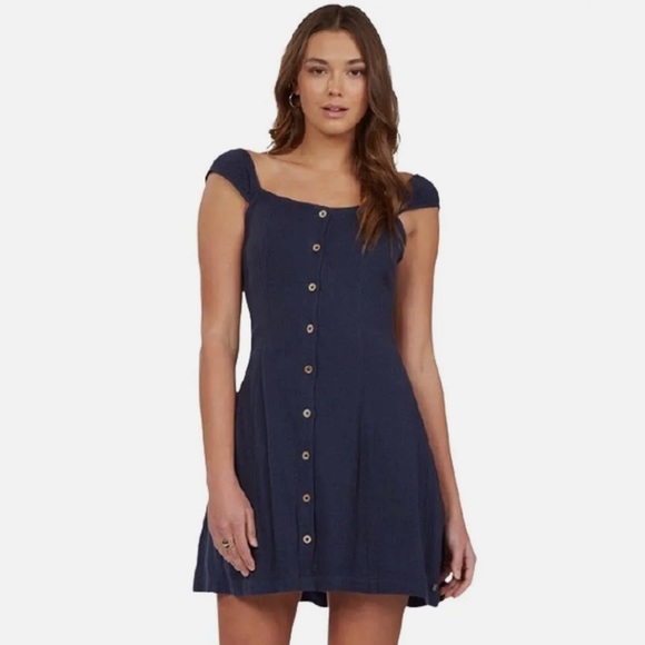 Roxy | Dresses | Roxy Juniors Think Again Button Down Square Neck Dress ...